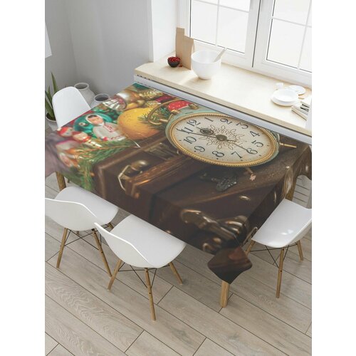 Прямоугольная тканевая скатерть на стол JoyArty с рисунком "Новый год стучится" 145 на 180 см