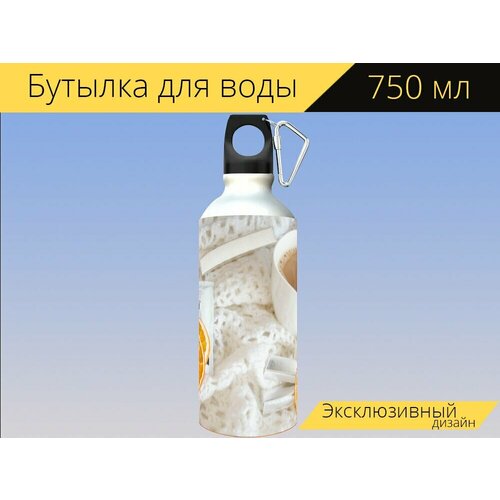 Бутылка фляга для воды "Кофе, шоколад, тепло" 750 мл. с карабином и принтом