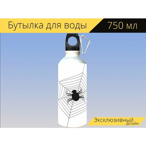 Бутылка фляга для воды "Паутина, паук, сеть" 750 мл. с карабином и принтом