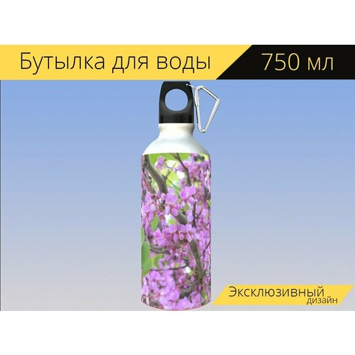 Бутылка фляга для воды "Цветок, сирень, цветы" 750 мл. с карабином и принтом