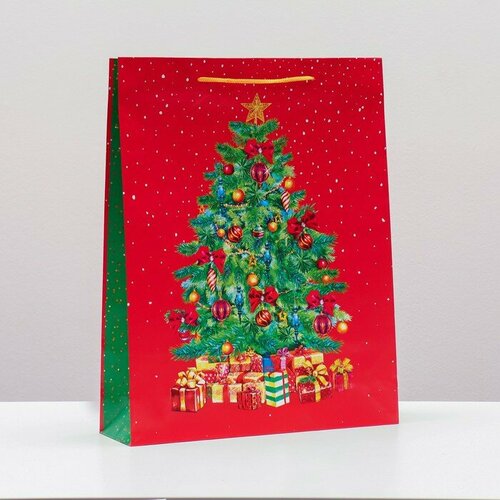 Подарочный пакет КНР "Новогодняя елка", красно-зеленый, 33х42,5х10 см (0295.435)