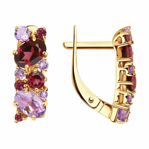 Серьги Яхонт, золото, 585 проба, аметист, фиолетовый, розовый