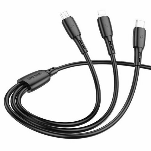 Кабель BX71, 3 в 1, microUSB/Lightning/Type-C - USB, 2 А, PVC оплётка, 1 м, чёрный
