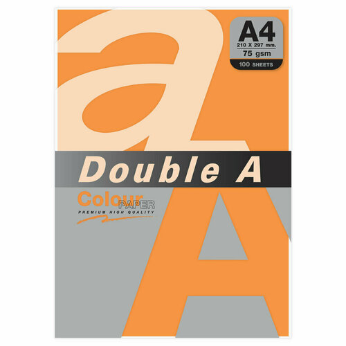 Бумага цветная DOUBLE A, А4, 75 г/м2, 100 л, неон, оранжевая, 115132