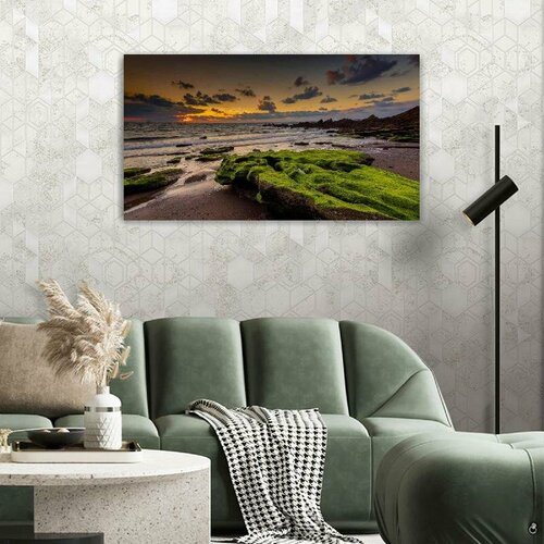 Картина на холсте 60x110 LinxOne "Море берег закат" интерьерная для дома / на стену / на кухню / с подрамником