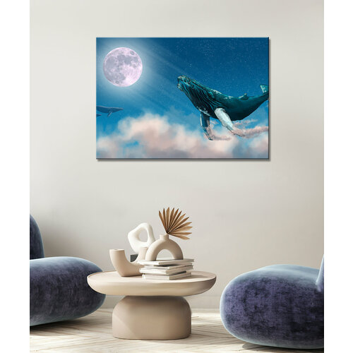 Картина - кит, арт, кит летает, кит под луной, кит в небе (64) 40х60