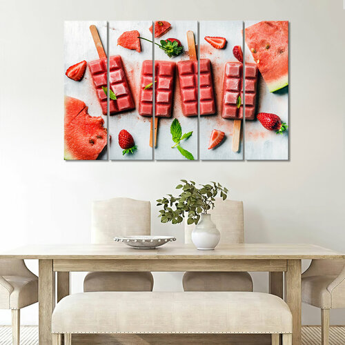 Модульная картина/Модульная картина на холсте/Модульная картина в подарок/Watermelon and strawberry ice-cream/Арбузно-клубничное мороженое 125х80