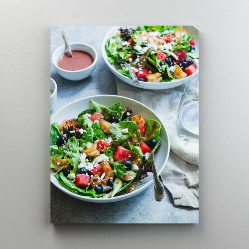 Интерьерная картина на холсте "Греческий салат" для кухни, кафе и ресторанов, размер 22x30 см