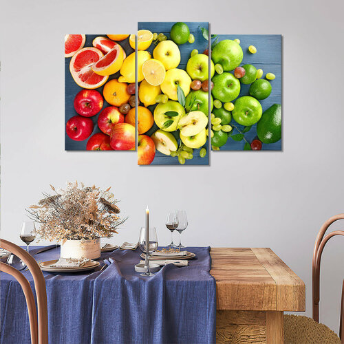 Модульная картина/Модульная картина на холсте/Модульная картина в подарок/ Яркие фрукты на столе/Bright fruits on the table 120х80
