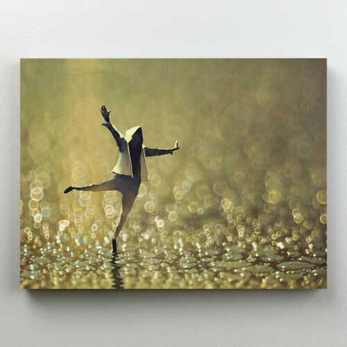 Интерьерная картина на холсте "Человек танцует под дождем арт" размер 60x45 см