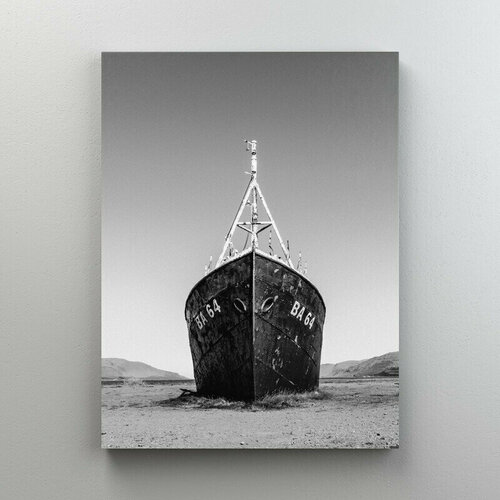 Интерьерная картина на холсте "Заброшенный корабль ЧБ", размер 22x30 см