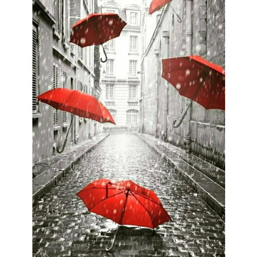 Плакат, постер на холсте Red umbrella in Paris/Красный зонт в Париже/искусство/арт/абстракция/творчество. Размер 21 на 30 см