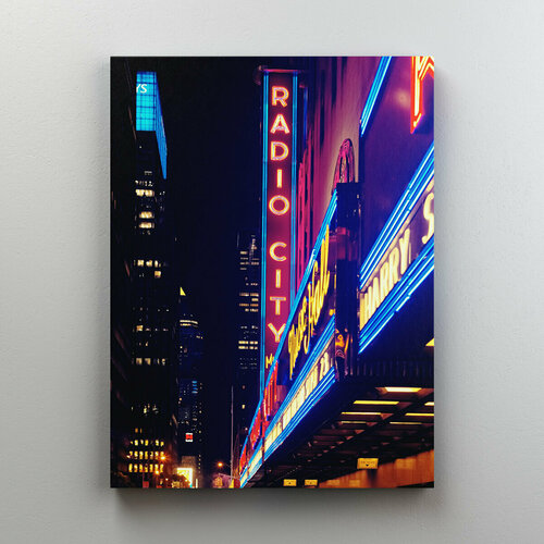Интерьерная картина на холсте "Неоновая улица Нью Йорк" архитектура, размер 22x30 см