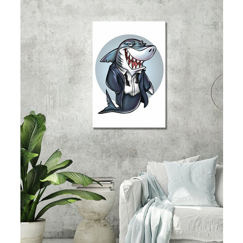 Картина -Акула, акула рисунок, акула арт, грей шарк (1) 20х30