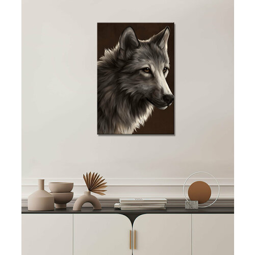 Картина - волк, молодой волк, серый волк, волк арт 50х70