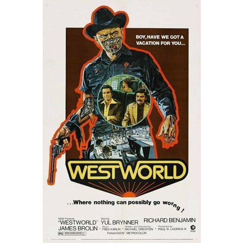 Плакат, постер на бумаге Западный мир (Westworld), Майкл Крайтон. Размер 21 х 30 см