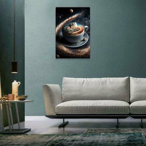 Картина на холсте 40x60 Альянс Лес "Кружка, космос, кофе 1" на подрамнике / интерьер/ декор
