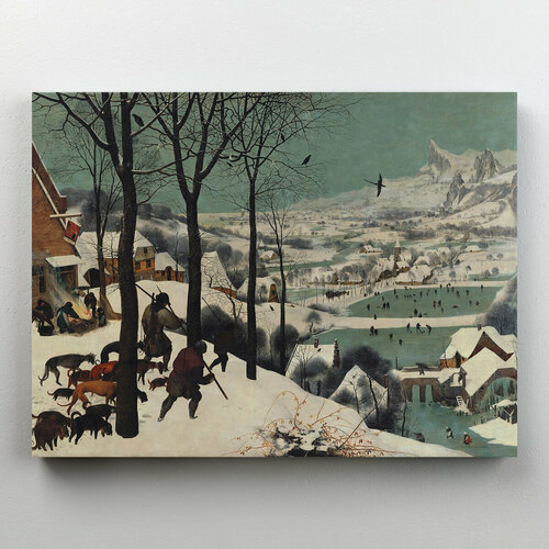 Интерьерная картина на холсте, репродукция "Охотники на снегу" Питер Брейгель Старший" размер 60x45 см