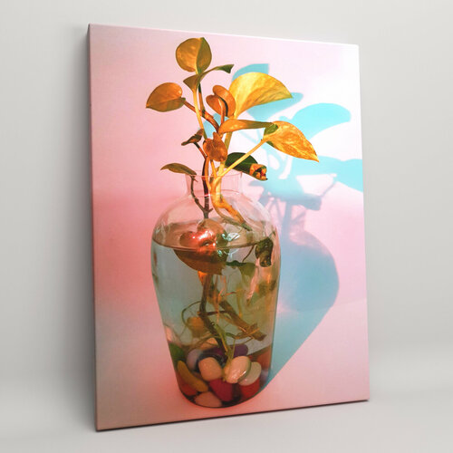 Картина на холсте (интерьерный постер) "Растение в вазе" в скандинавском стиле, с деревянным подрамником, размер 45x60 см