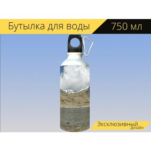 Бутылка фляга для воды "Таджикистан, озере chukurкуль, воды озера" 750 мл. с карабином и принтом