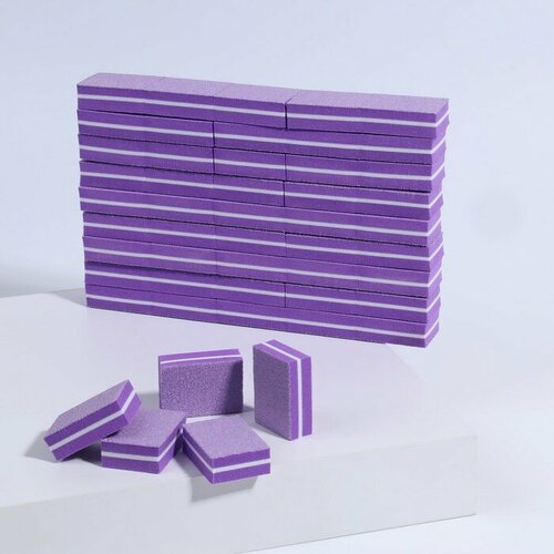 Queen fair Бафы наждачные для ногтей, набор 50 шт, двухсторонние, 3,5 × 2,5 см, цвет фиолетовый