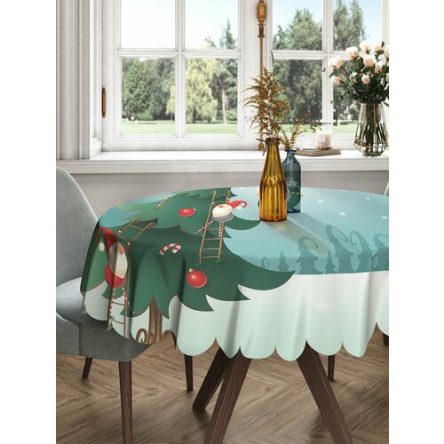 Скатерть круглая тканевая на стол JoyArty с рисунком "Сказочная елка" 150 на 150 см