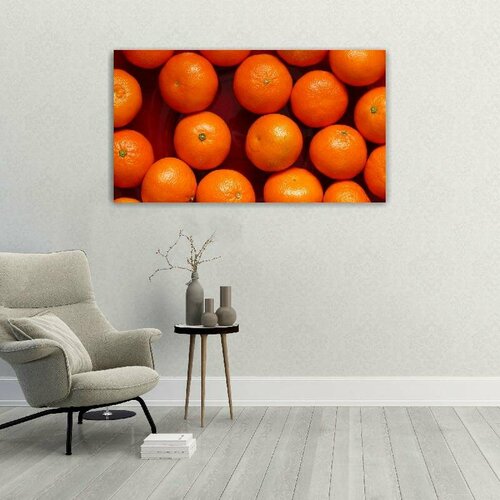 Картина на холсте 60x110 LinxOne "Мандарины оранжевые поднос фрукты" интерьерная для дома / на стену / на кухню / с подрамником