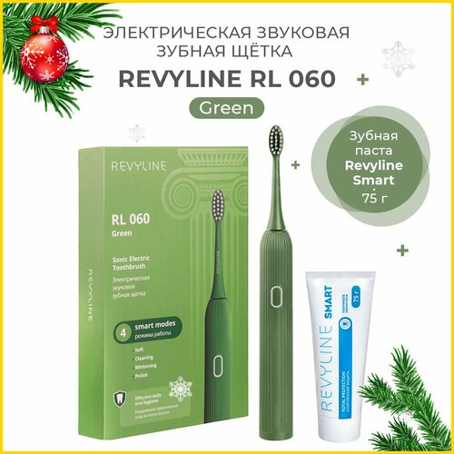 Электрическая зубная щетка Revyline RL 060 зеленая + Зубная паста Revyline Smart, 75 г