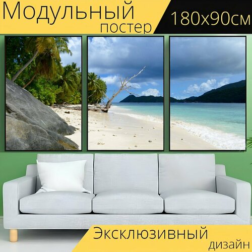 Модульный постер "Вода, пляж, морской берег" 180 x 90 см. для интерьера