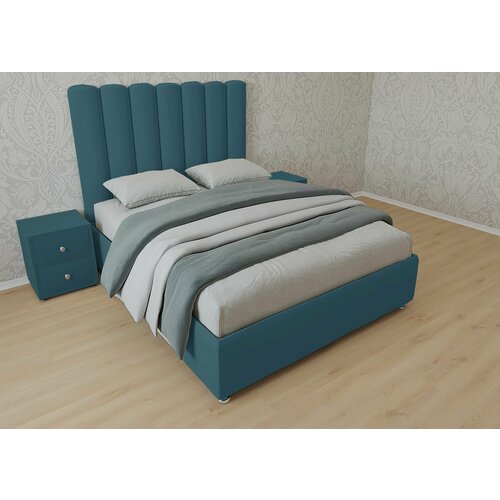 Двуспальная кровать Женева Нью 160x200 основание металлическое с ламелями велюр бирюзовый без ножек