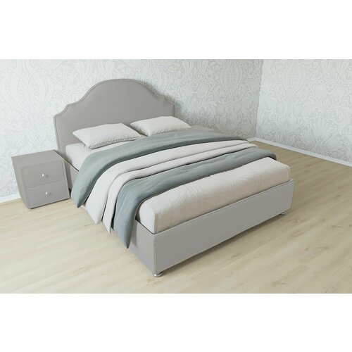 Двуспальная кровать Мария 180x200 с подъемным механизмом и с коробом для белья велюр серый ножки 13 см хром
