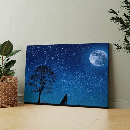 Картина на холсте (звездное небо ночью луна) 60x80 см/для интерьера/в комнату/на стену/в подарок