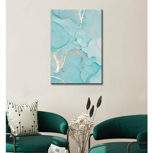 Интерьерная картина на холсте на стену/ постер в гостиную, спальню, прихожую, кухню, офис/ Абстракция, голубой мрамор с золотыми прожилками (6) 30х40
