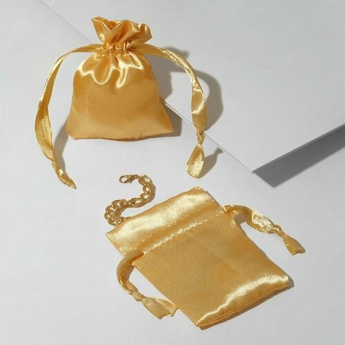 Мешочек подарочный атласный с лентой, 7 х 9см, цвет золотой (комплект из 100 шт)