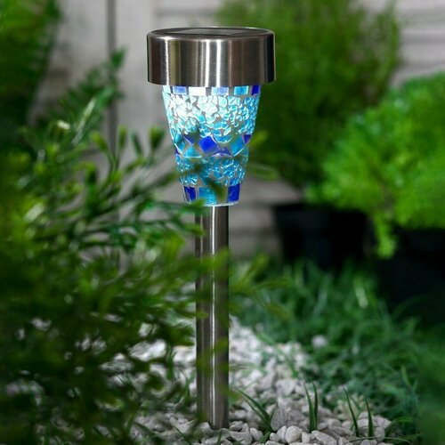 Садовый светильник на солнечной батарее «Голубой витраж», 7 × 38.5 × 7 см, 1 LED, свечение белое (комплект из 4 шт)