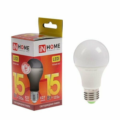Лампа светодиодная IN HOME LED-A60-VC, Е27, 15 Вт, 230 В, 3000 К, 1350 Лм (комплект из 12 шт)