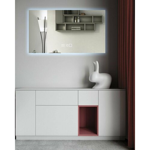 Зеркало для ванной с часами Qwerty 40*80 горизонтальное с холодной LED-подсветкой
