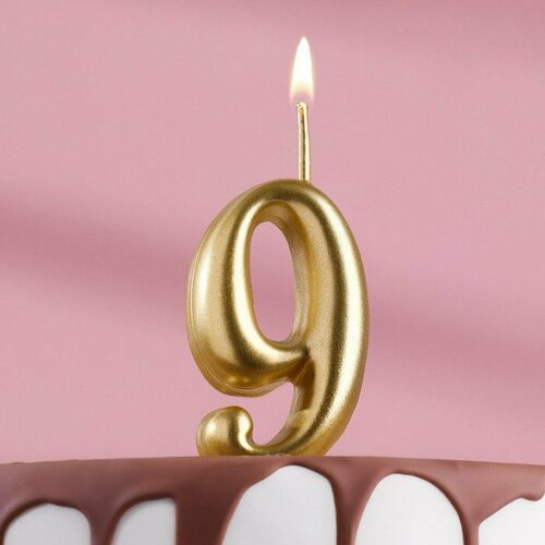 Свеча для торта цифра "Золотая", 5,5 см, цифра "9" (комплект из 14 шт)
