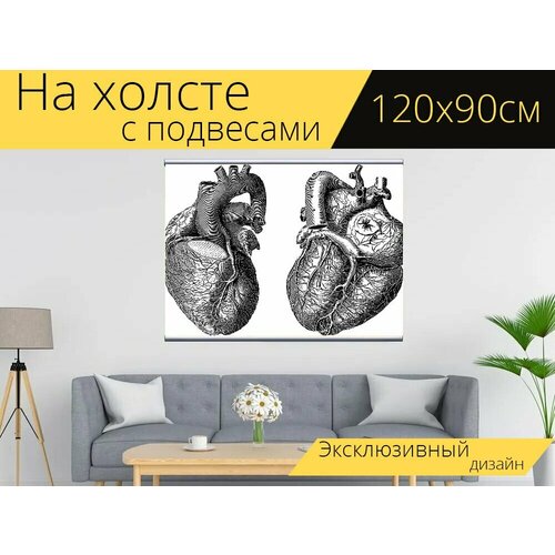 Картина на холсте "Сердце, орган, мышца" с подвесами 120х90 см. для интерьера