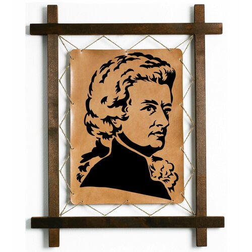 Картина Вольфганг Амадей Моцарт, гравировка на натуральной коже, интерьерная для украшения и декора на стену в деревянной раме, подарок, BoomGift