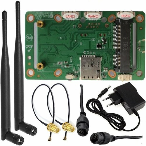 ZBT WE2802D - встраиваемый WiFi-роутер для LTE-модулей mini PCI-e с пигтейлами RP-SMA, LAN, WAN, RS232, внешними WiFi-антеннами и блоком питания