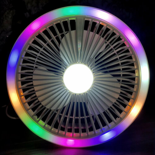 Вентилятор мини 3 в 1, LED подсветка, фонарь, настольный, подвесной, 3 скорости, с питанием от USB, белый
