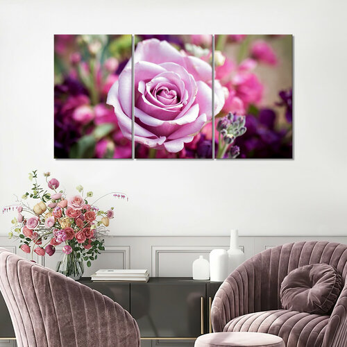 Модульная картина/Модульная картина на холсте/Модульная картина в спальню/Модульная картина в подарок - Розовая нежная роза 180х100