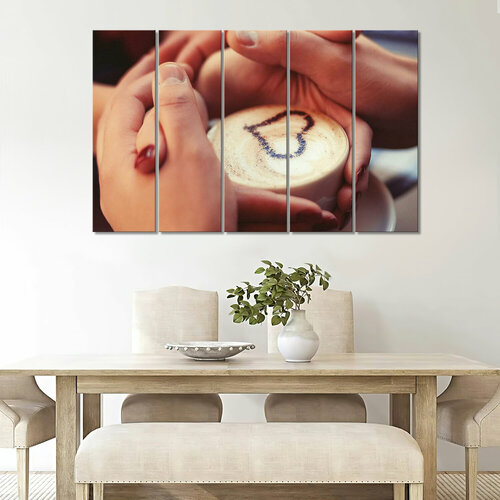 Модульная картина/Модульная картина на холсте/Модульная картина в подарок/Hands and coffee - Руки кофе 125х80