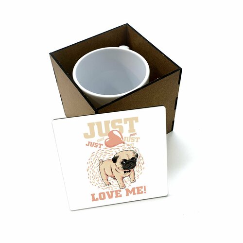 Кружка керамическая 330мл в деревянной подарочной коробочке #huskydom Just love me просто люби меня мопс, собака 1020000