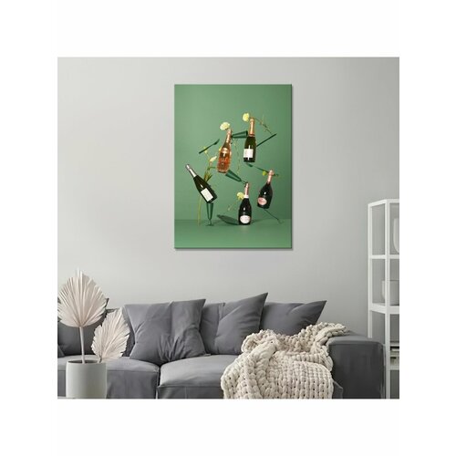 Картина на холсте с подрамником Вино на зеленом фоне 40х60