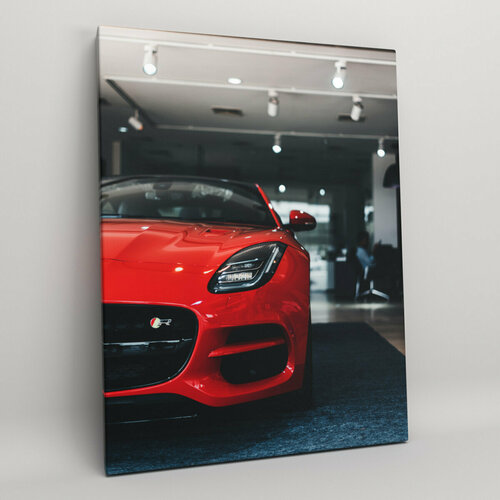 Картина на холсте (интерьерный постер) "Красный ягуар" машины и автомобили, с деревянным подрамником, размер 30x40 см