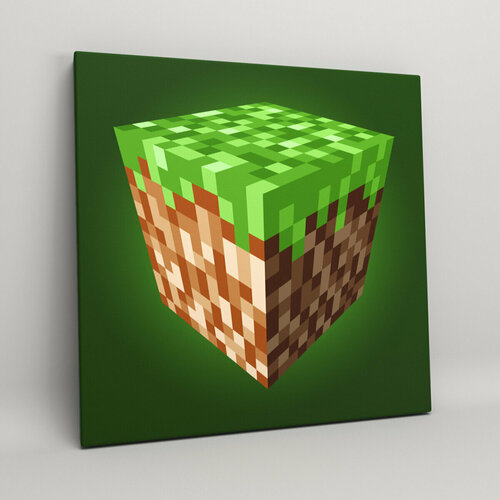Картина на холсте (интерьерный постер) "Майнкрафт куб", с деревянным подрамником, размер 60x60 см
