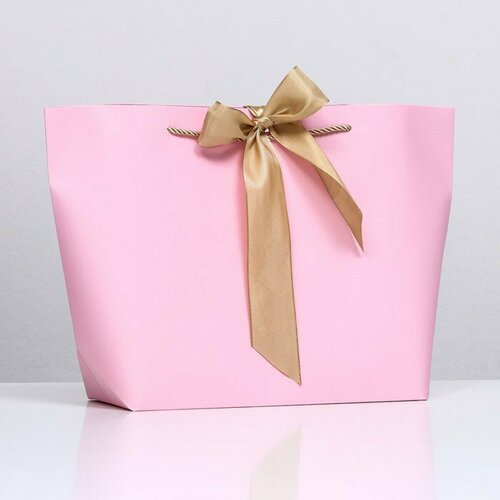Пакет подарочный с лентой 26 х 25 х 11 см "Розовый" (комплект из 24 шт)