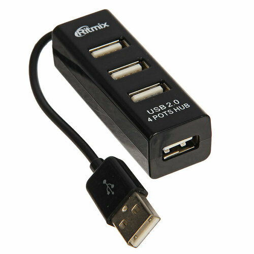 Разветвитель USB (Hub) Ritmix CR-2402, 4 порта, USB 2.0, черный, (комплект из 3 шт)